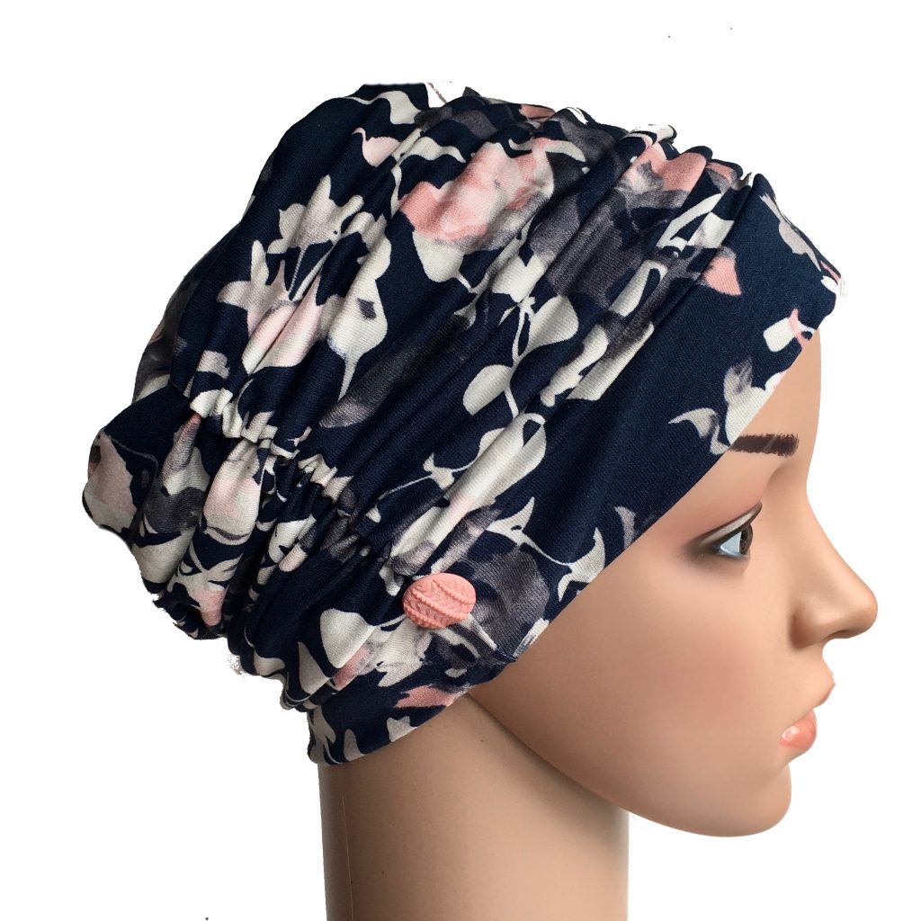 Blue Pink Petal Ruch - Hats for hair loss